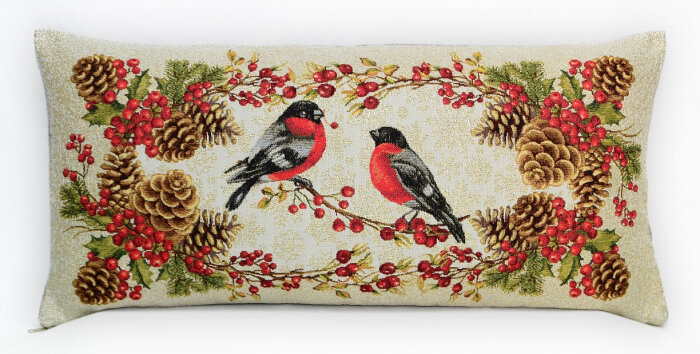 Наволочка Декоративная Гобеленовая 32х65 "Снегири"