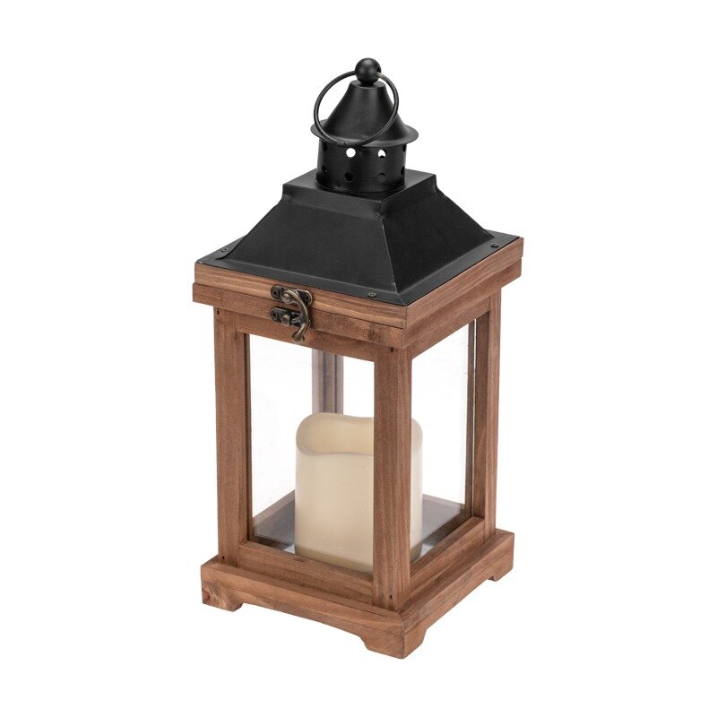 Лампы светодиодные Neon-Night Декоративный фонарь со свечкой, корпус из дерева, размер 14х14х35cм, цвет теплый белый