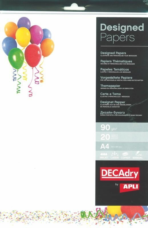 Дизайн-бумага DECAdry Star Collection, А4, 20 л, 90 г/м2, Воздушные шары
