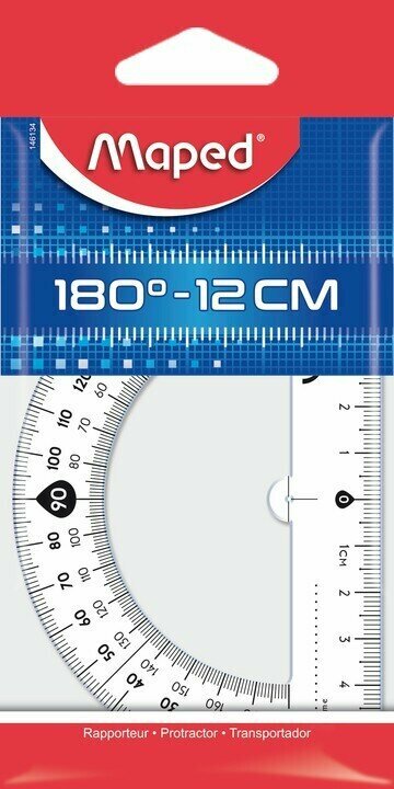 Транспортир MAPED ESSENTIALS 146 180 гр, основание 12см, в пакете