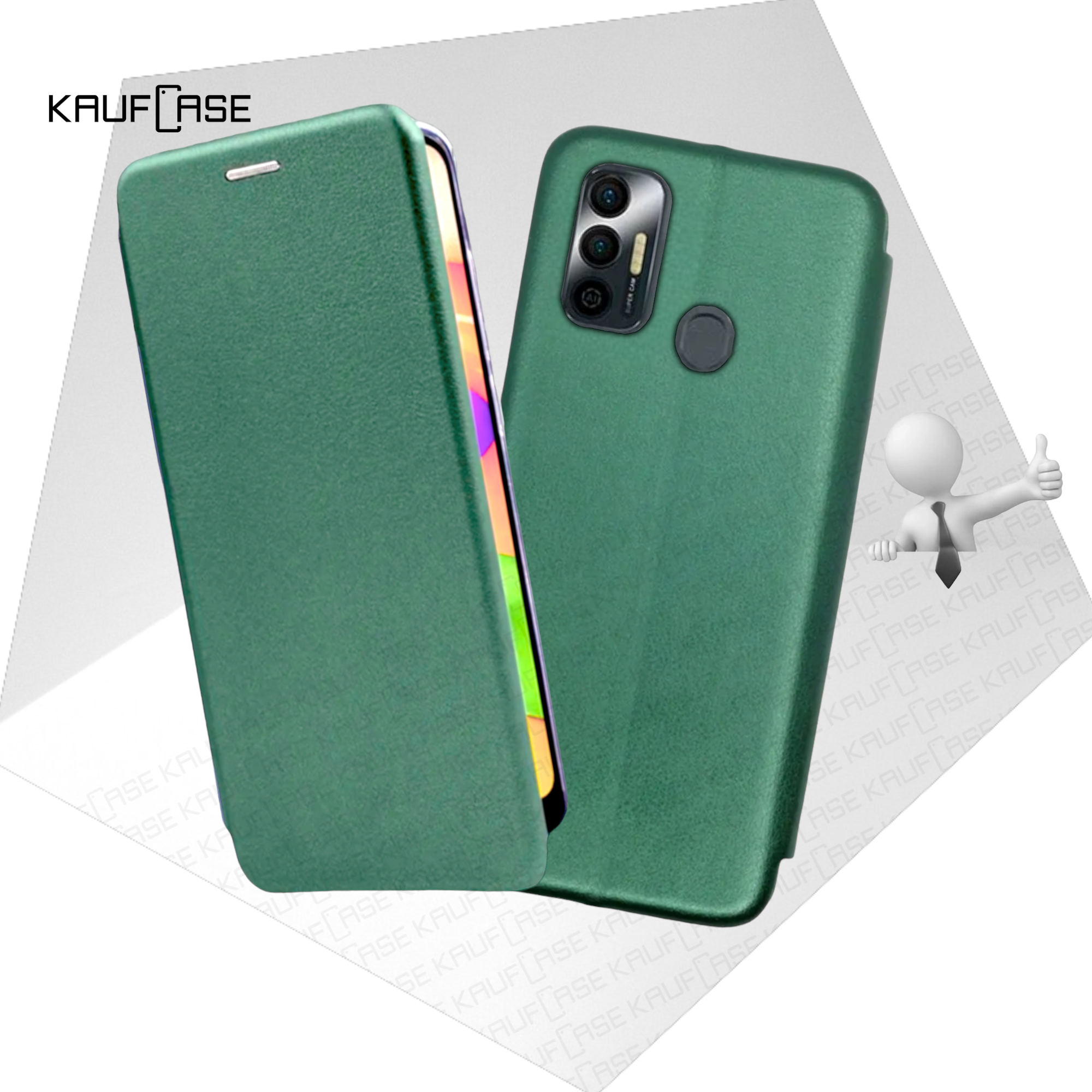Чехол книжка для телефона Tecno Spark 7 (KF6n) (6.5"), темно-зеленый. Текстура под кожу