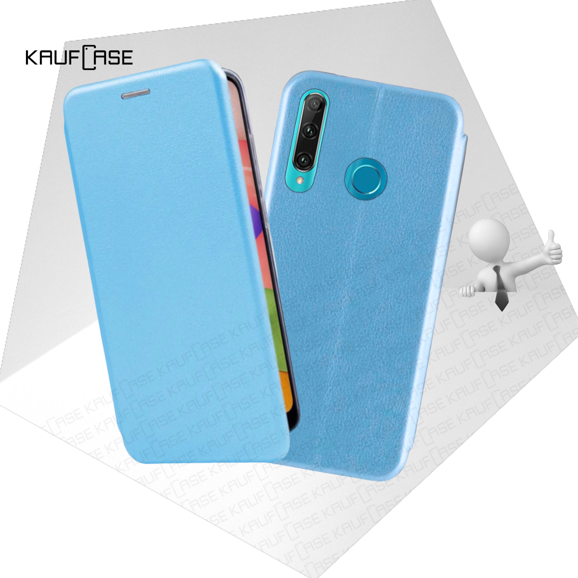 Чехол книжка для телефона Huawei Honor 10i /Honor 20e (6.21"), голубой. Текстура под кожу