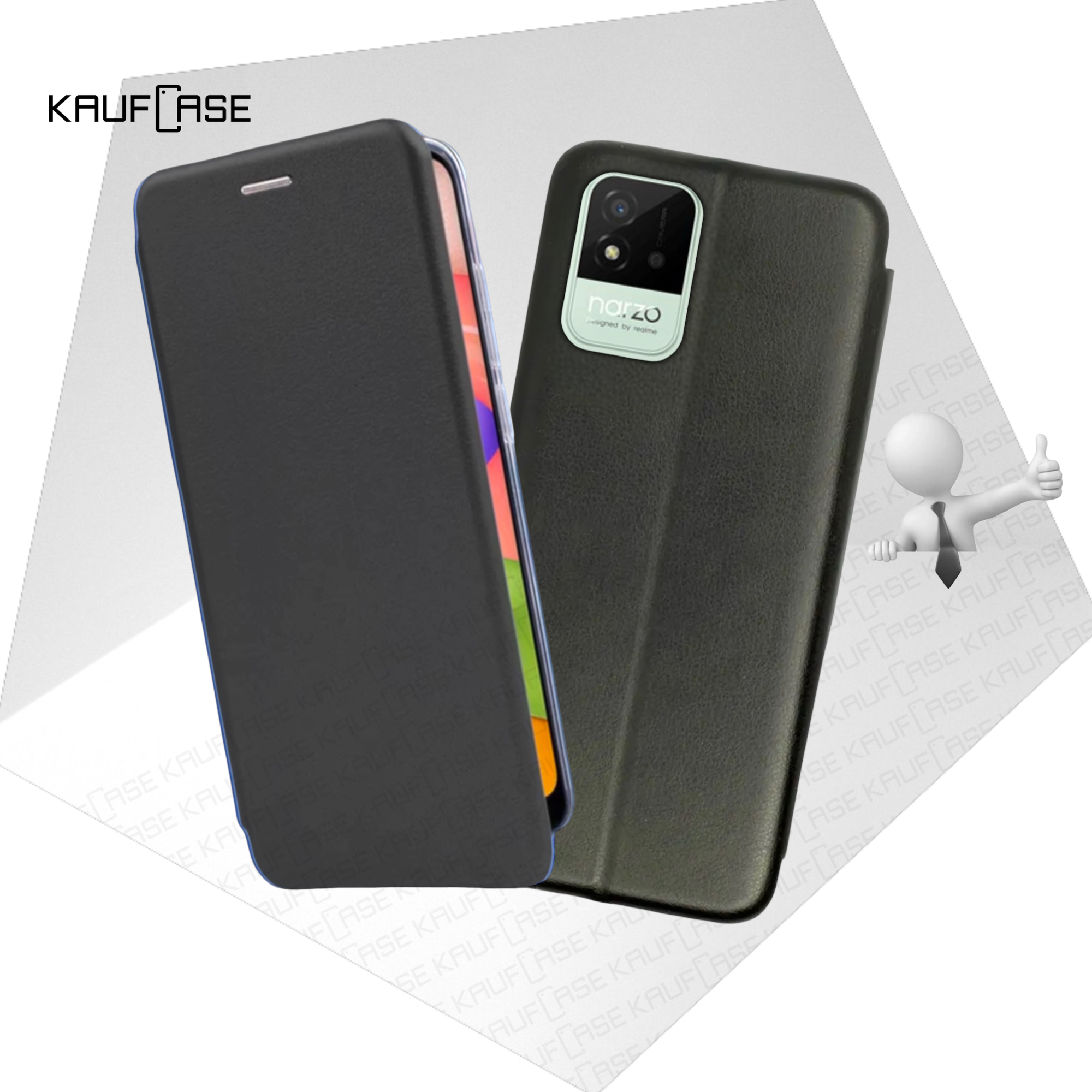 Чехол книжка для телефона Realme Narzo 50i (RMX3235) (6.5"), черный. Текстура под кожу