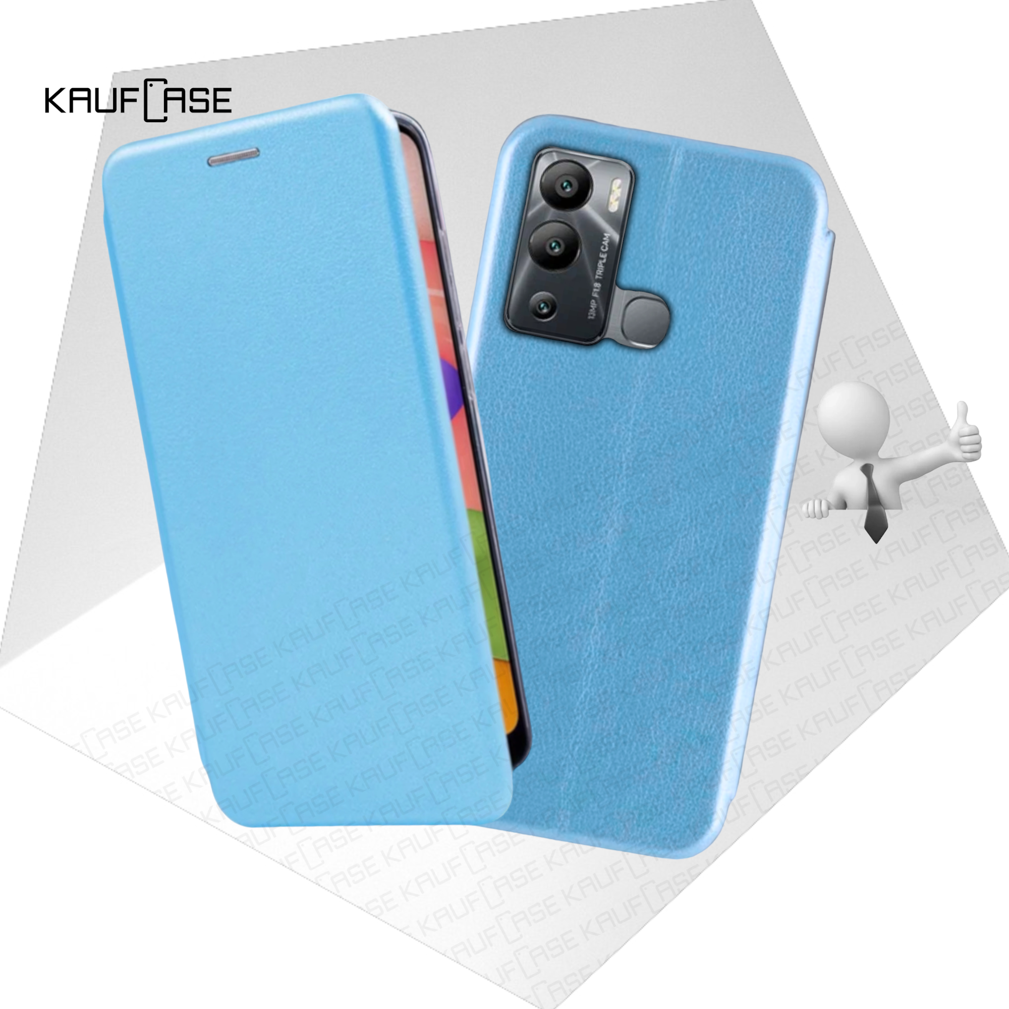 Чехол книжка для телефона Infinix Hot 12i (X665B) (6.6"), голубой. Текстура под кожу