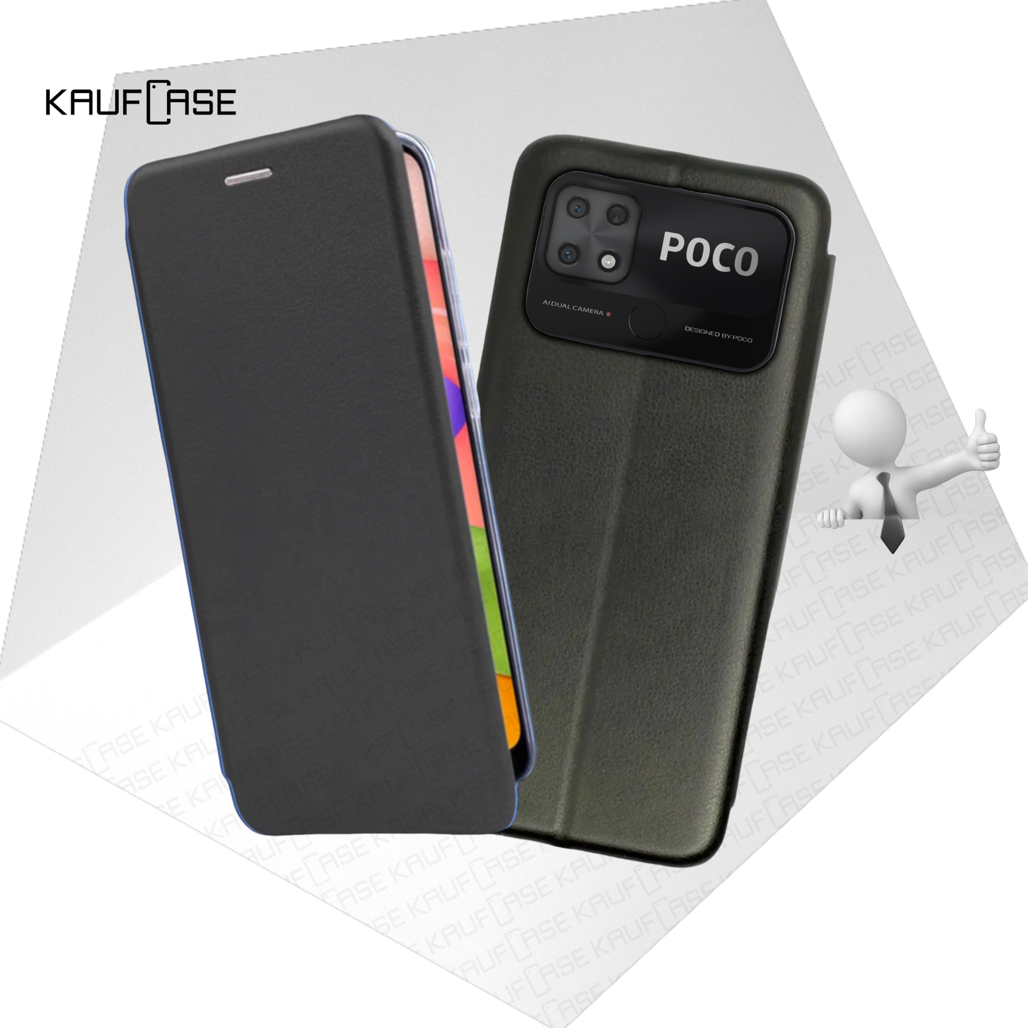 Чехол книжка для телефона Xiaomi Poco C40 (6.71"), черный. Текстура под кожу