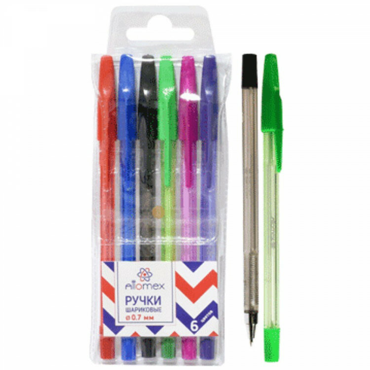 Набор ручек шариковых 6 цветов (Attomex) в пластиковом блистере арт.5073720. Количество в наборе 6 шт.