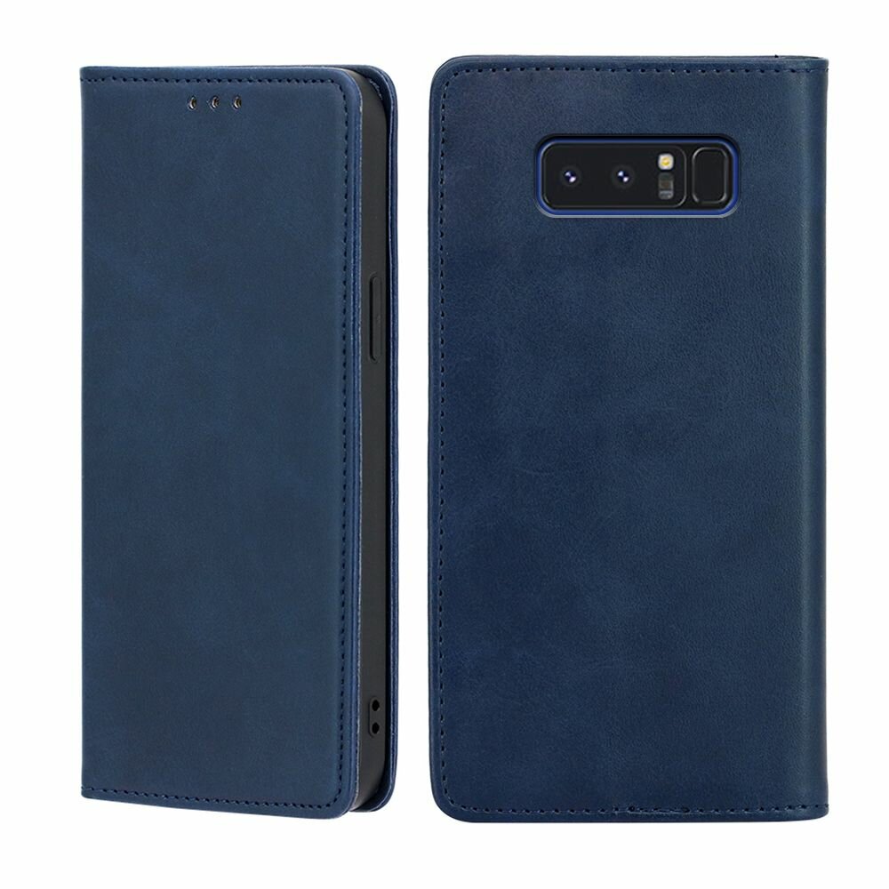 Чехол-книжка MyPads для Samsung Galaxy Note 8 / Самсунг Ноте 8, Телячья кожа, закрывающаяся на магнит, синий