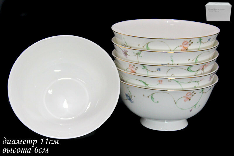 Набор из 6 штук Салатник Lenardi Английский Сад 11см, костяной фарфор