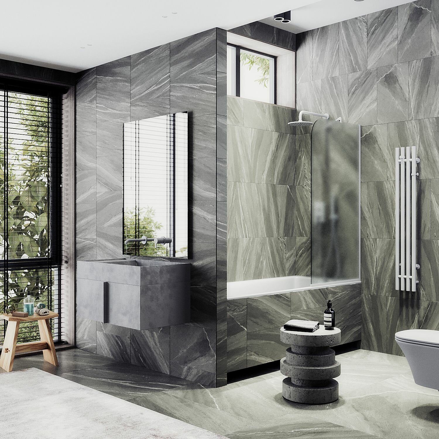 Шторка на ванну MaybahGlass в узком профиле, 6 мм, Стекло Сатин, 54x140 (MGV-137-1у)