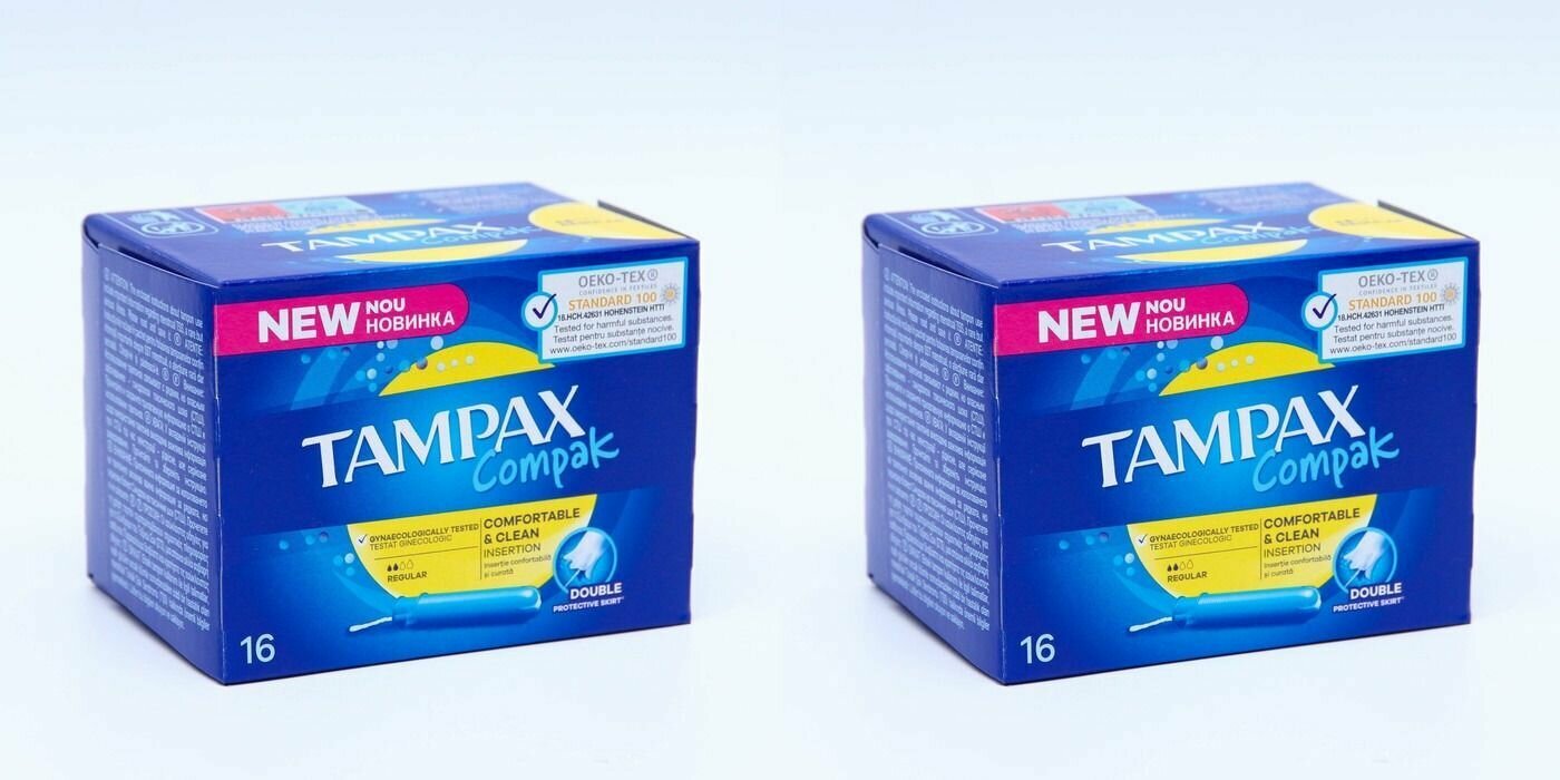 Tampax Тампоны Compak Pearl Женские гигиенические с аппликатором Regular Duo, 16 шт/уп, 2 уп