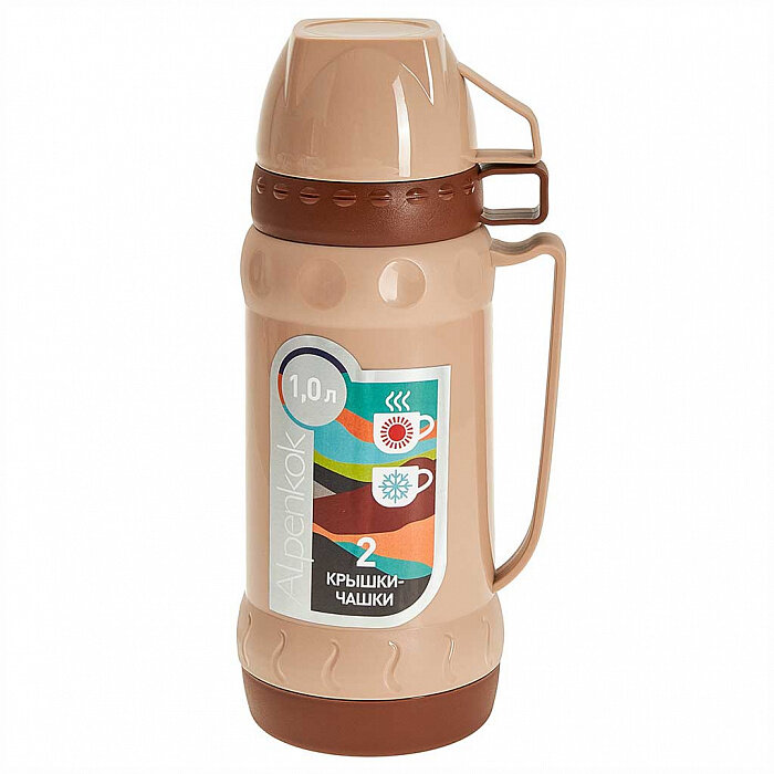 Термос со стеклянной колбой 1 л Alpenkok AK-10034S бежевый, с узкой горловиной