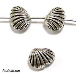 Металлическая бусина Ракушка 0004205 серебряный цвет 10x8x6 мм, цена за 10 шт.