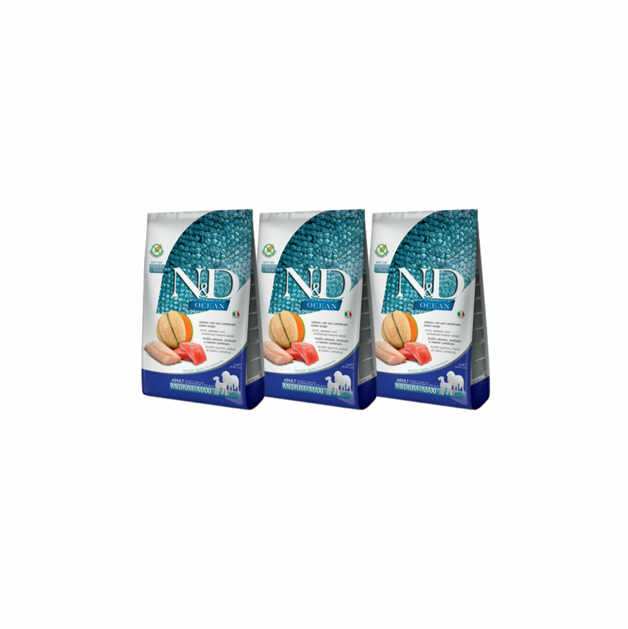 N&D ocean dog лосось, треска и дыня для взрослых собак medium и maxi 2.5 кг х 3 шт.