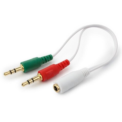 Переходник 2 x jack 3.5 мм (стерео+микрофон) (m) - jack 3.5 мм (4pole) (f), 20см, белый (CCA-418W)