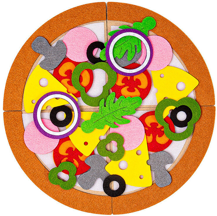 Детская развивающая игра Smile Decor "Пицца" для юного повара, игрушка из фетра на липучках, сюжетно-ролевой набор, счётный материал
