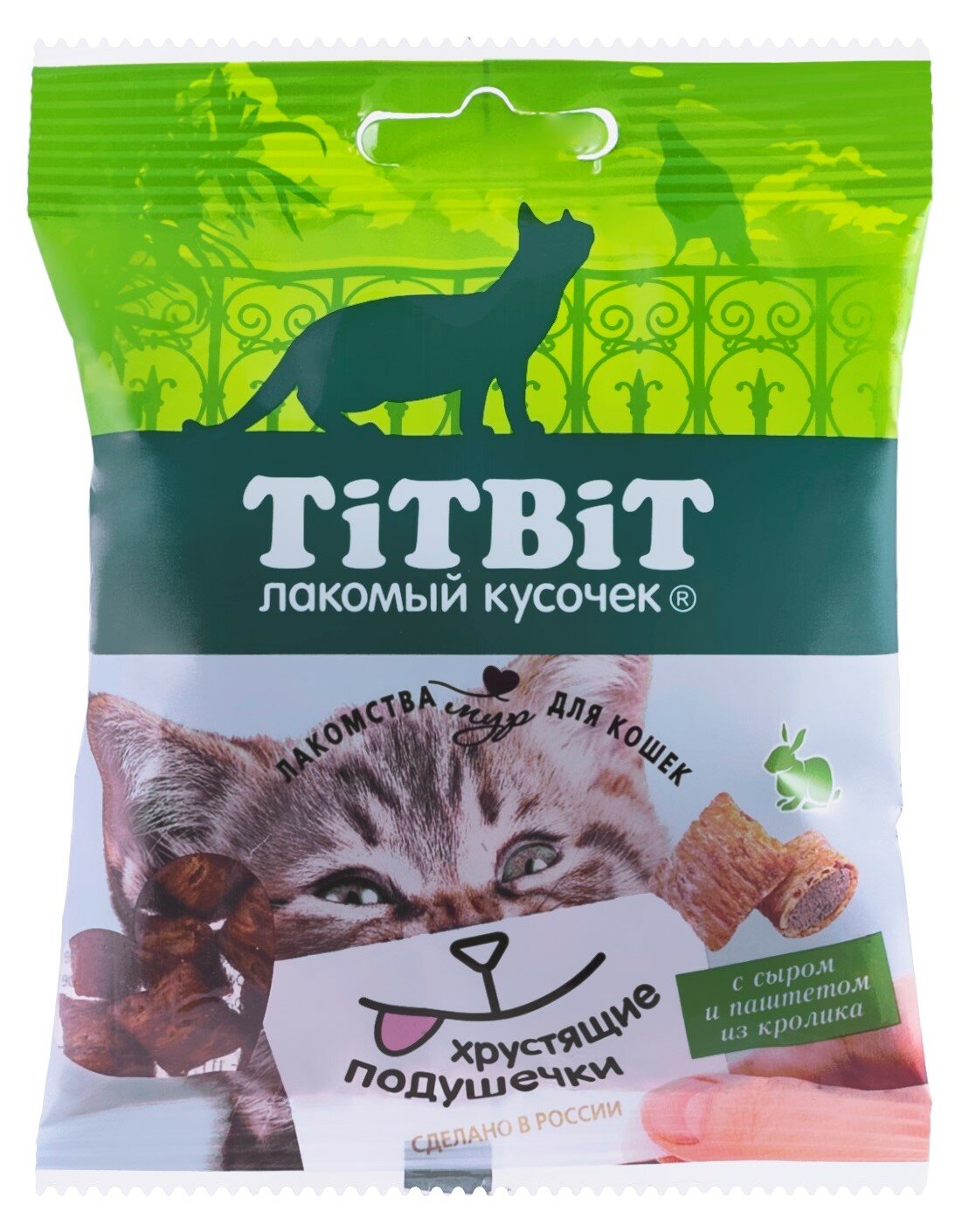 Лакомство TiTBiT Хрустящие подушечки с паштетом из кролика и сыра для кошек (30 г)