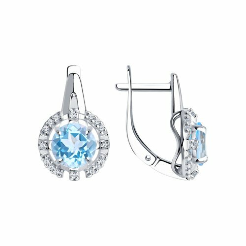 Серьги, серебро, 925 проба, родирование, топаз, фианит