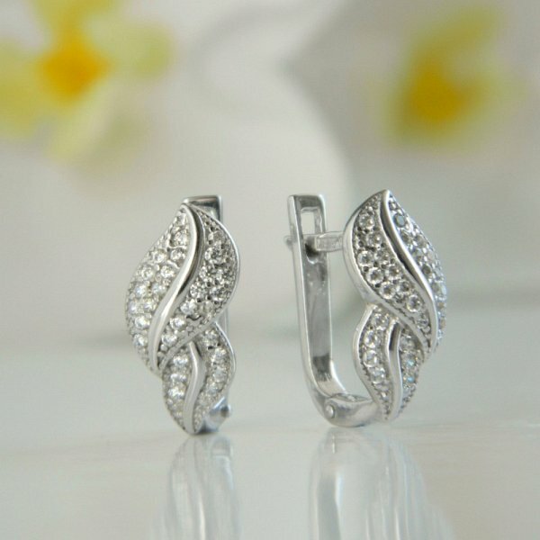 Серьги, серебро, 925 проба, родирование, фианит