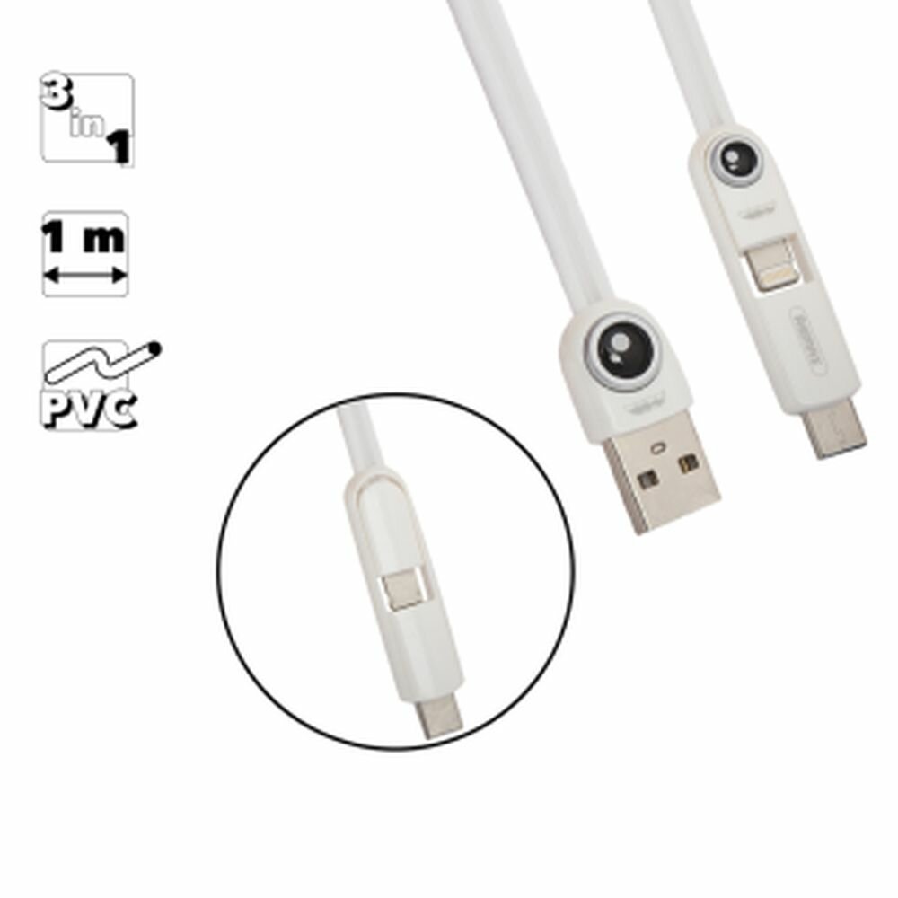 USB кабель Remax Cutie 3в1 Cable RC-073th для смартфона Apple Lightning 8-pin, MicroUSB, USB Type-C, белый