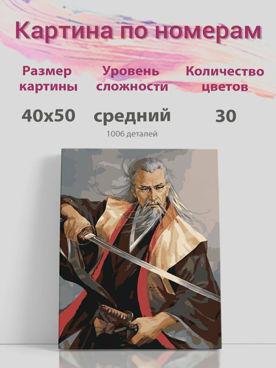 Картина по номерам на холсте с подрамником, "Япония, Самурай", 40х50 см