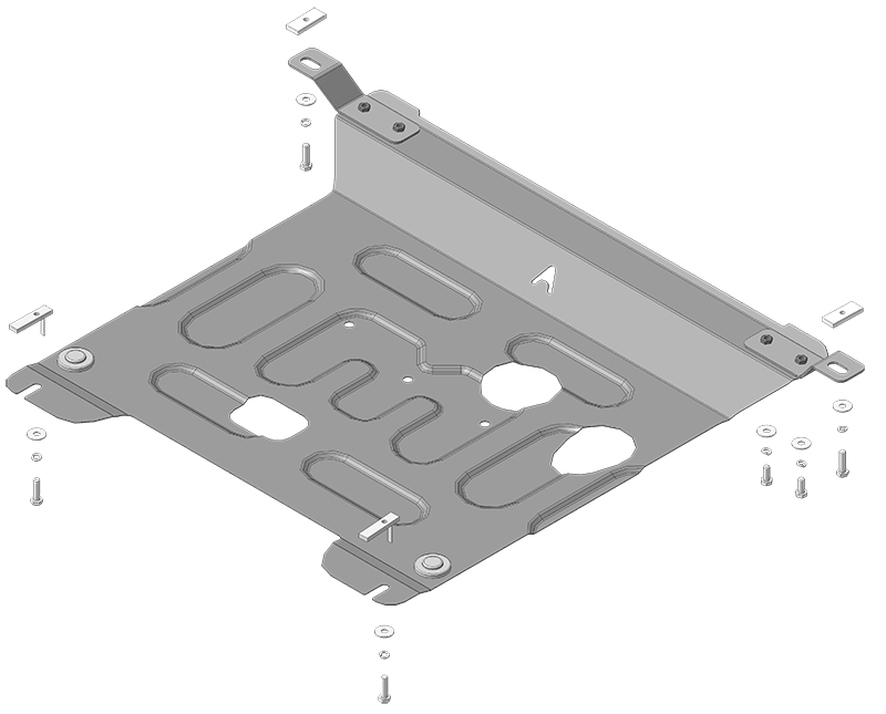 Стандартная защита Motodor картера Двигателя, КПП. 1,5 мм, Сталь. для Hyundai Solaris 2014-2017, Hyundai Solaris 2010-2014, KIA Rio 2015-2017, KIA Rio 2011-2015 арт.50901 (70,8х79,4х8)