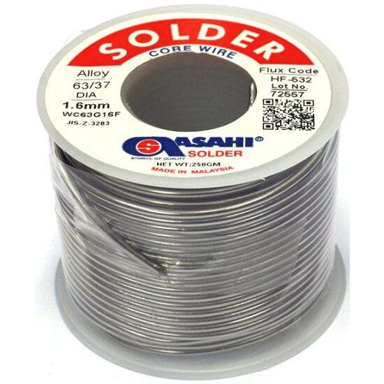 Припой с флюсом Asahi Припой WC63G16F, 1.6мм 0.25кг Sn63/Pb37 (HF532 флюс RMA)
