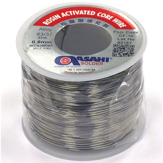 Припой с флюсом Asahi Припой WC63B06F, 0.6мм 0.25кг Sn63/Pb37 (СF10 флюс RA)