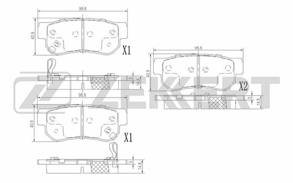 Колодки тормозные Hyundai Elantra 06-, Getz, Sonata (ТагАЗ), Tucson 04-; Kia Sportage 04- задние Zek