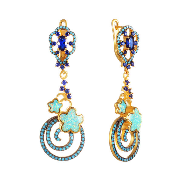 Серьги, серебро, 925 проба, фианит, опал