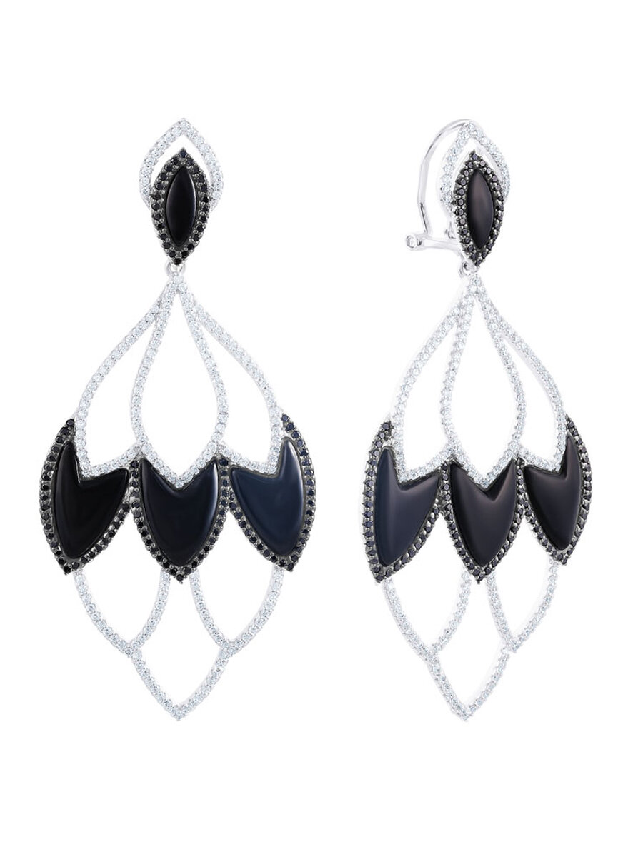 Серьги, серебро, 925 проба, оникс
