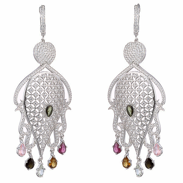 Серьги, серебро, 925 проба, турмалин