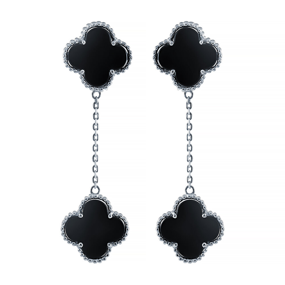 Серьги, серебро, 925 проба, оникс