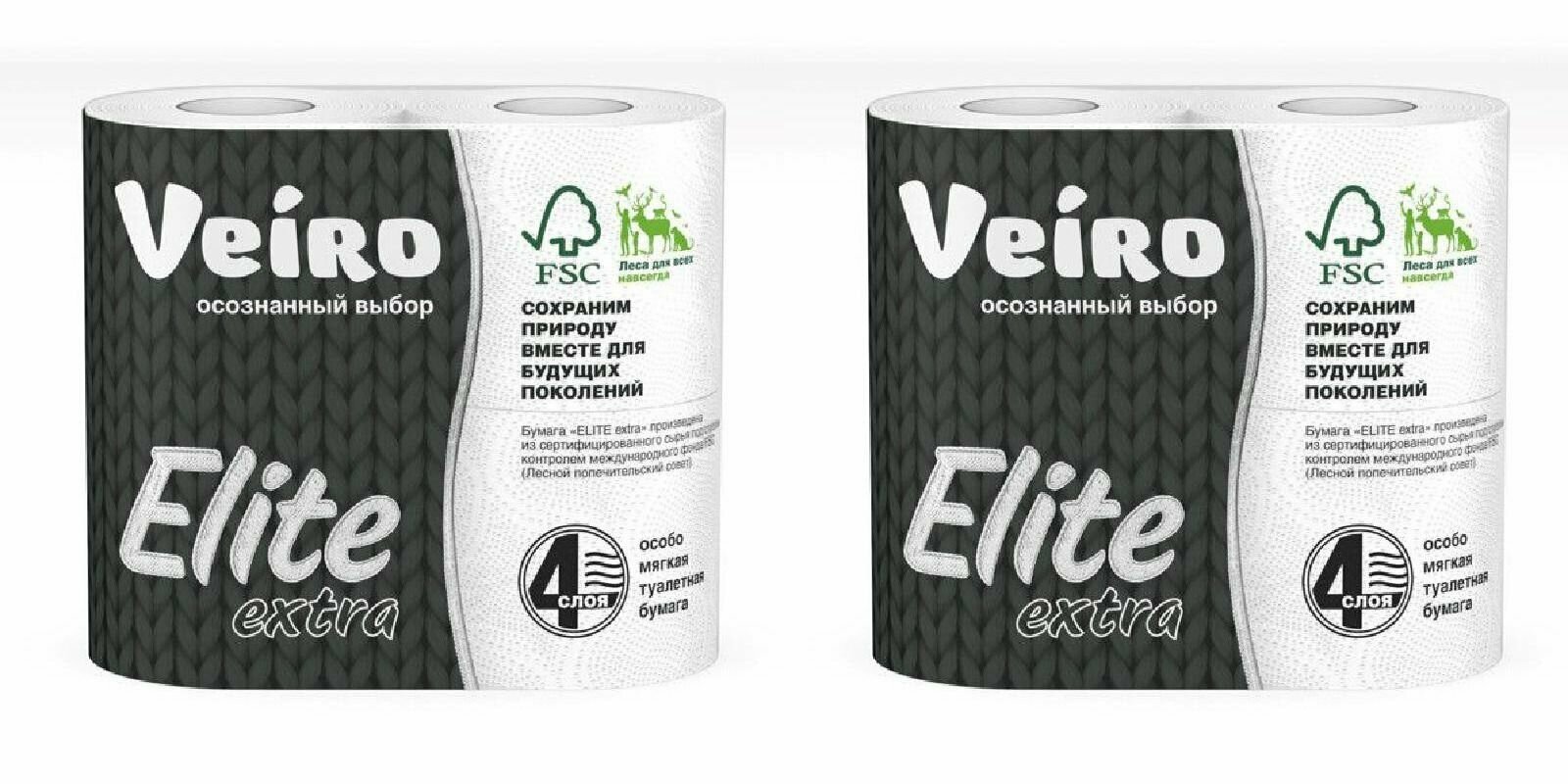 Туалетная бумага Veiro Elite Extra 4 слоя, 4 рулона, Белая, 2 уп