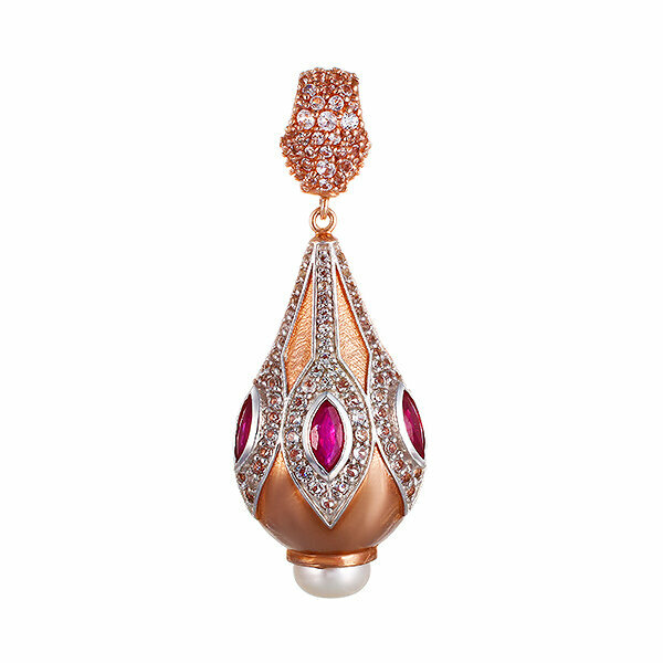 Подвеска, серебро, 925 проба, фианит, жемчуг, рубин