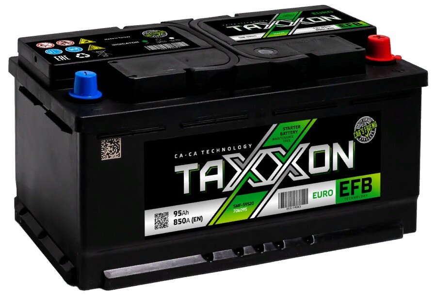 Аккумулятор автомобильный Taxxon EFB 95 А/ч 850 А обр. пол. низкий Евро авто (353x175x175) 736095