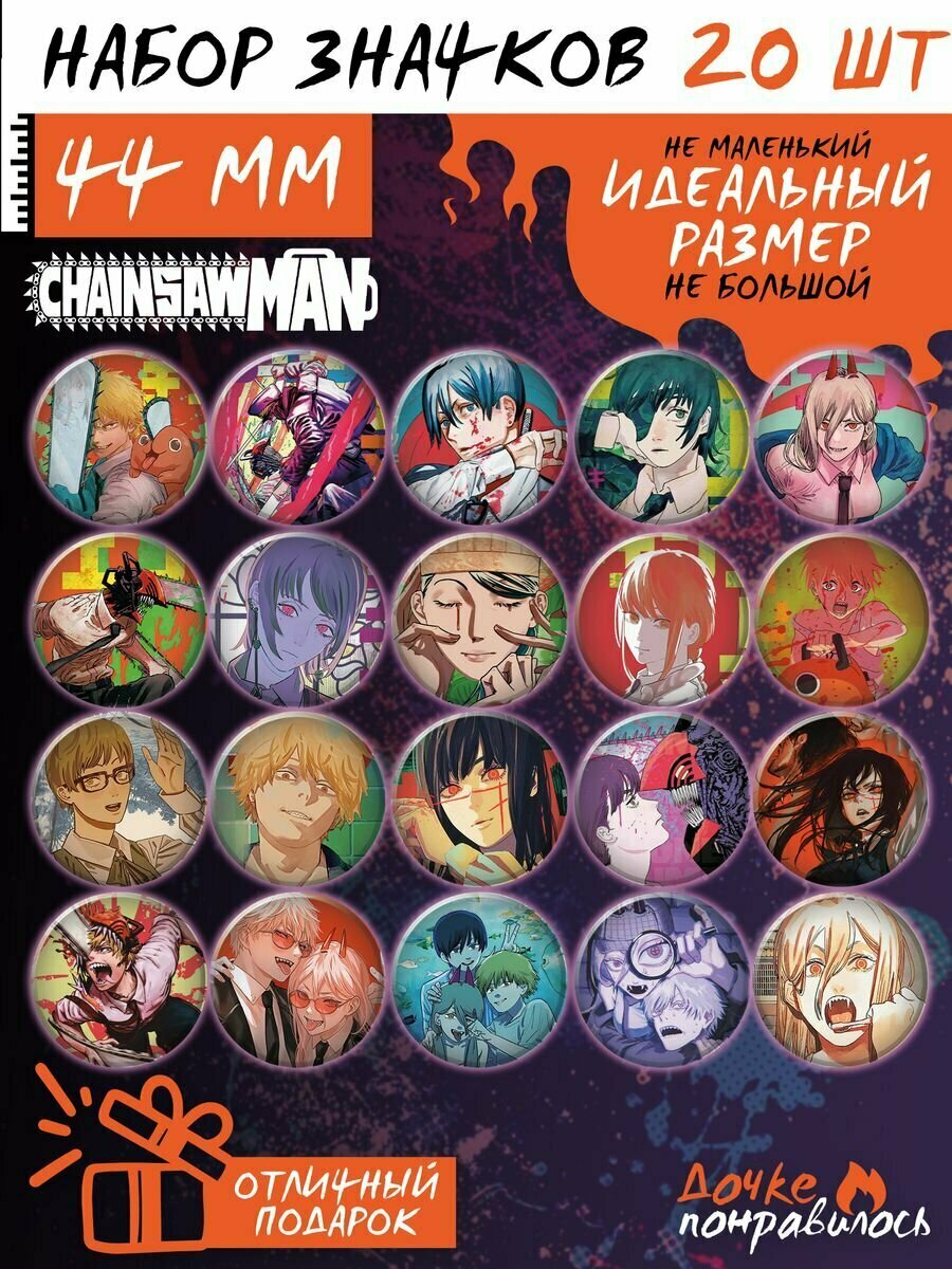 Значки на рюкзак Человек бензопила манга Chainsaw Man