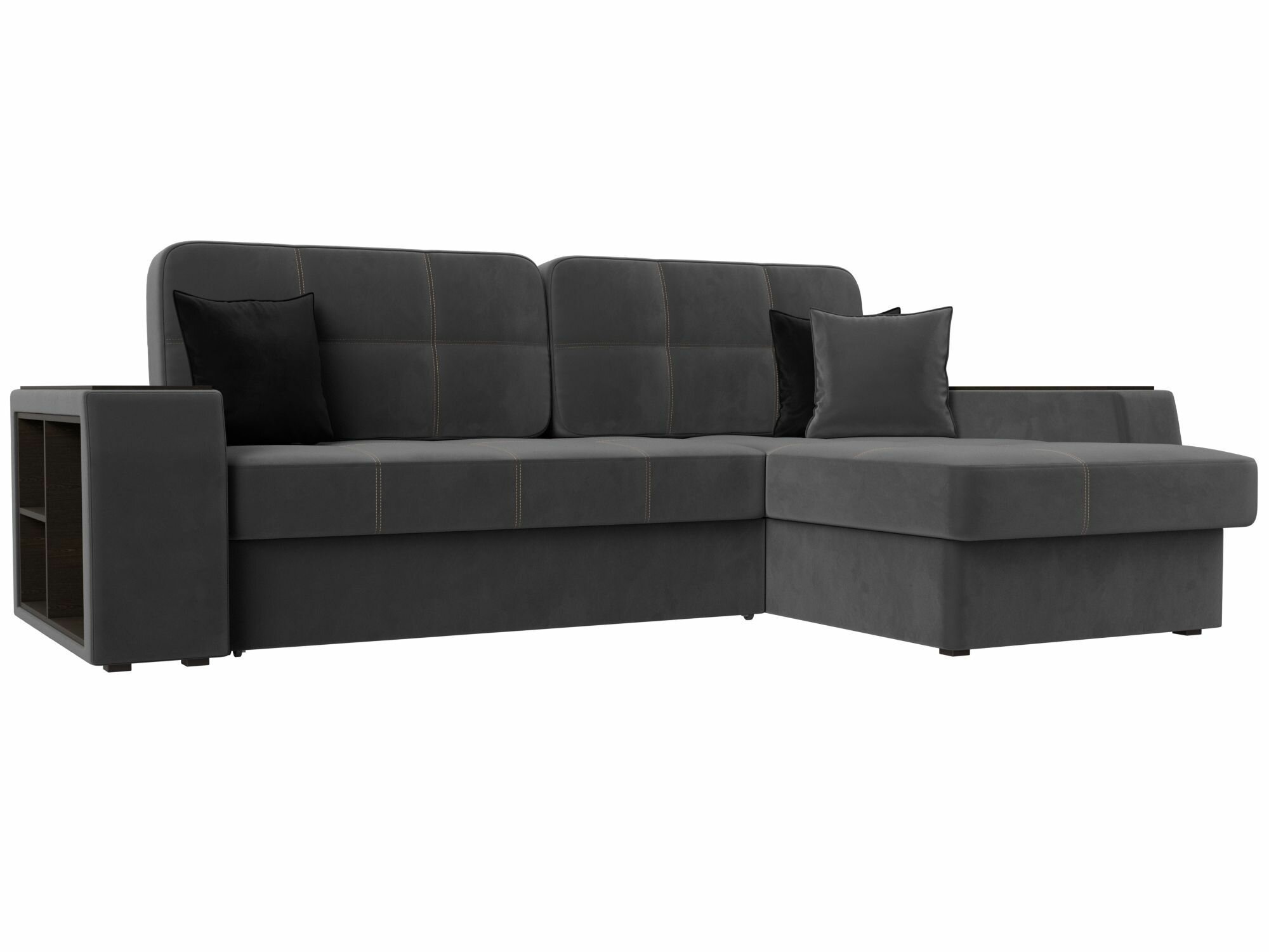 Диван угловой Брюссель правый угол, велюр, механизм дельфин, серый, 260x175x95см. Хит Диванов