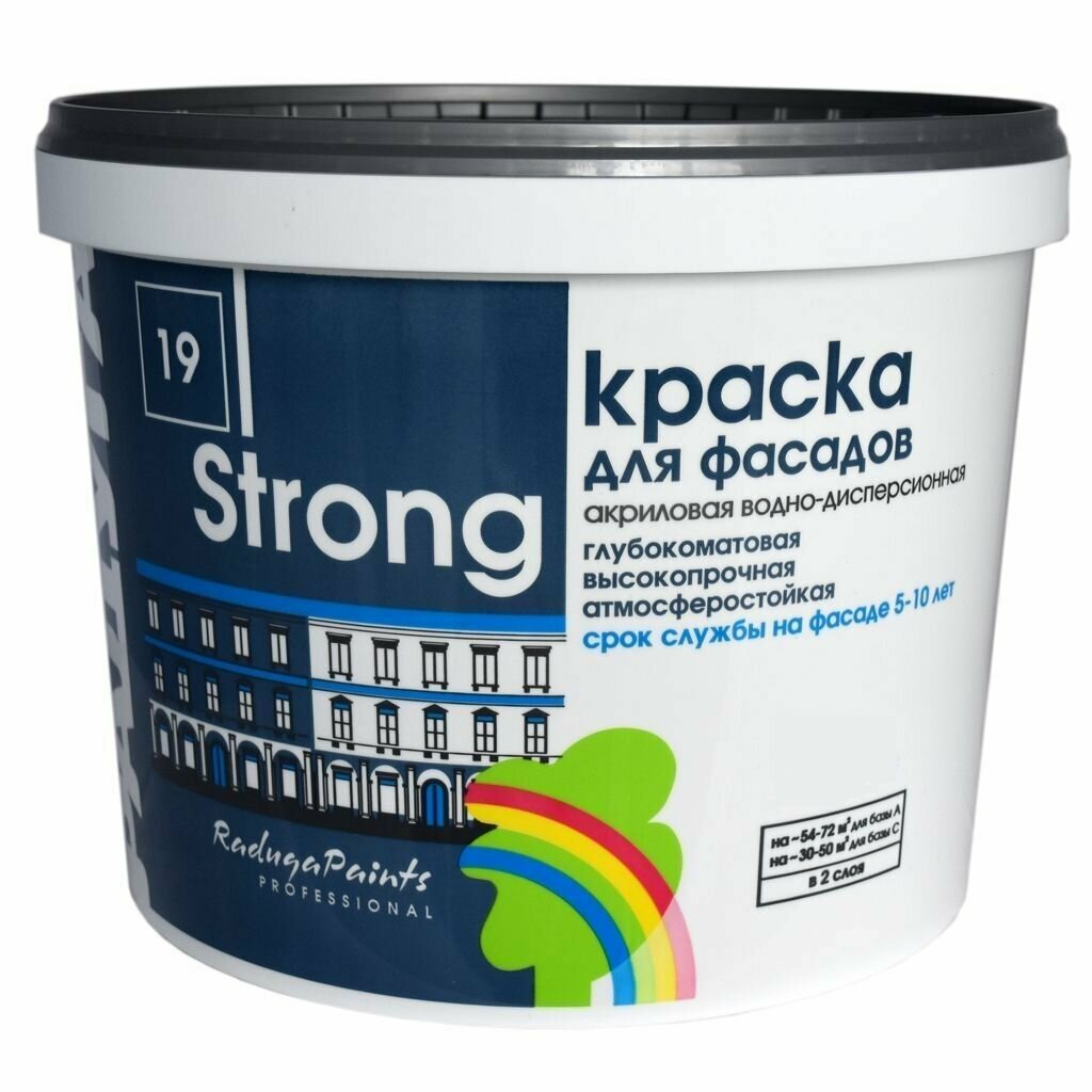 Краска для фасадов "Strong" матовая белая, срок службы до 10 лет, 9.0л