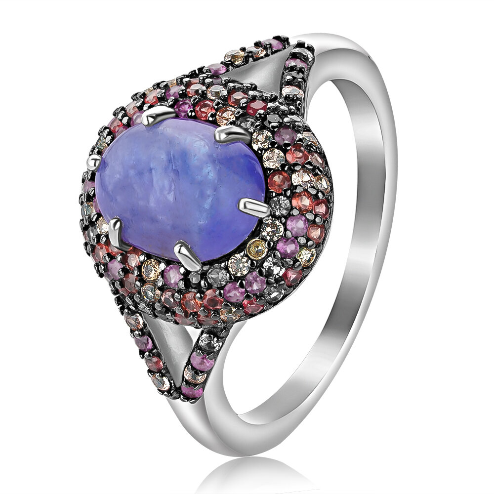 Кольцо, серебро, 925 проба, танзанит, сапфир