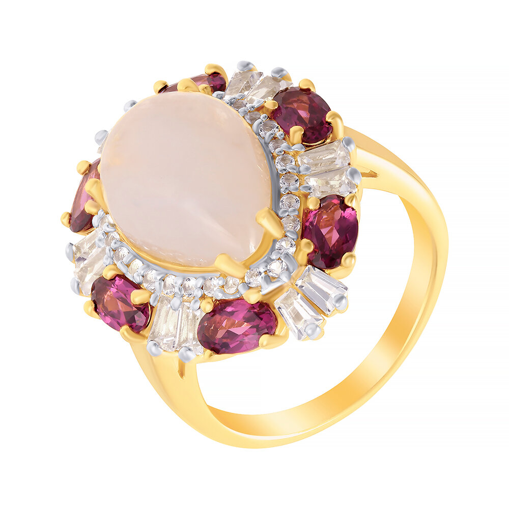 Кольцо, серебро, 925 проба, топаз, родолит, лунный камень