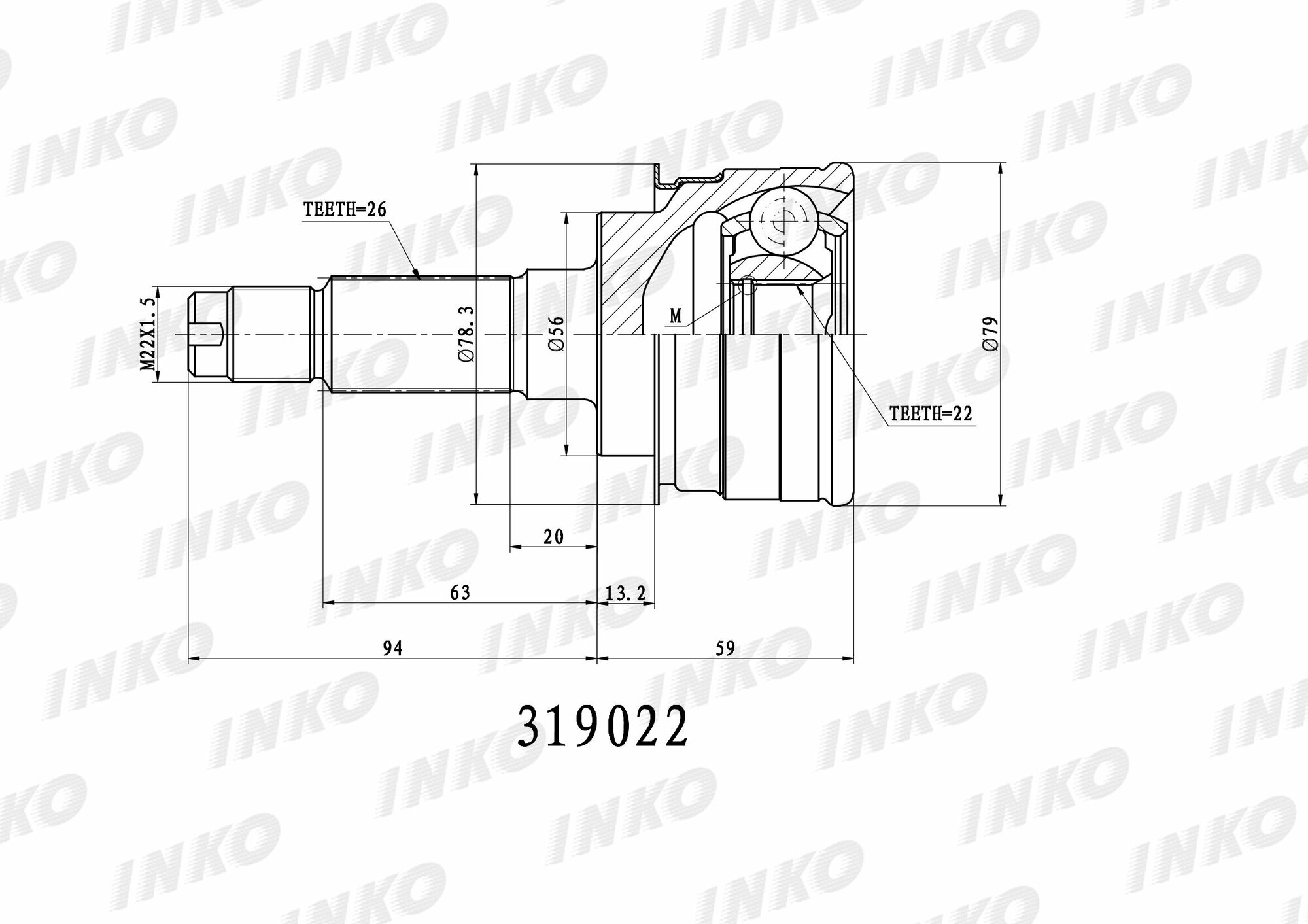 ШРУС внешний 26 22 перед прав лев INKO 319022