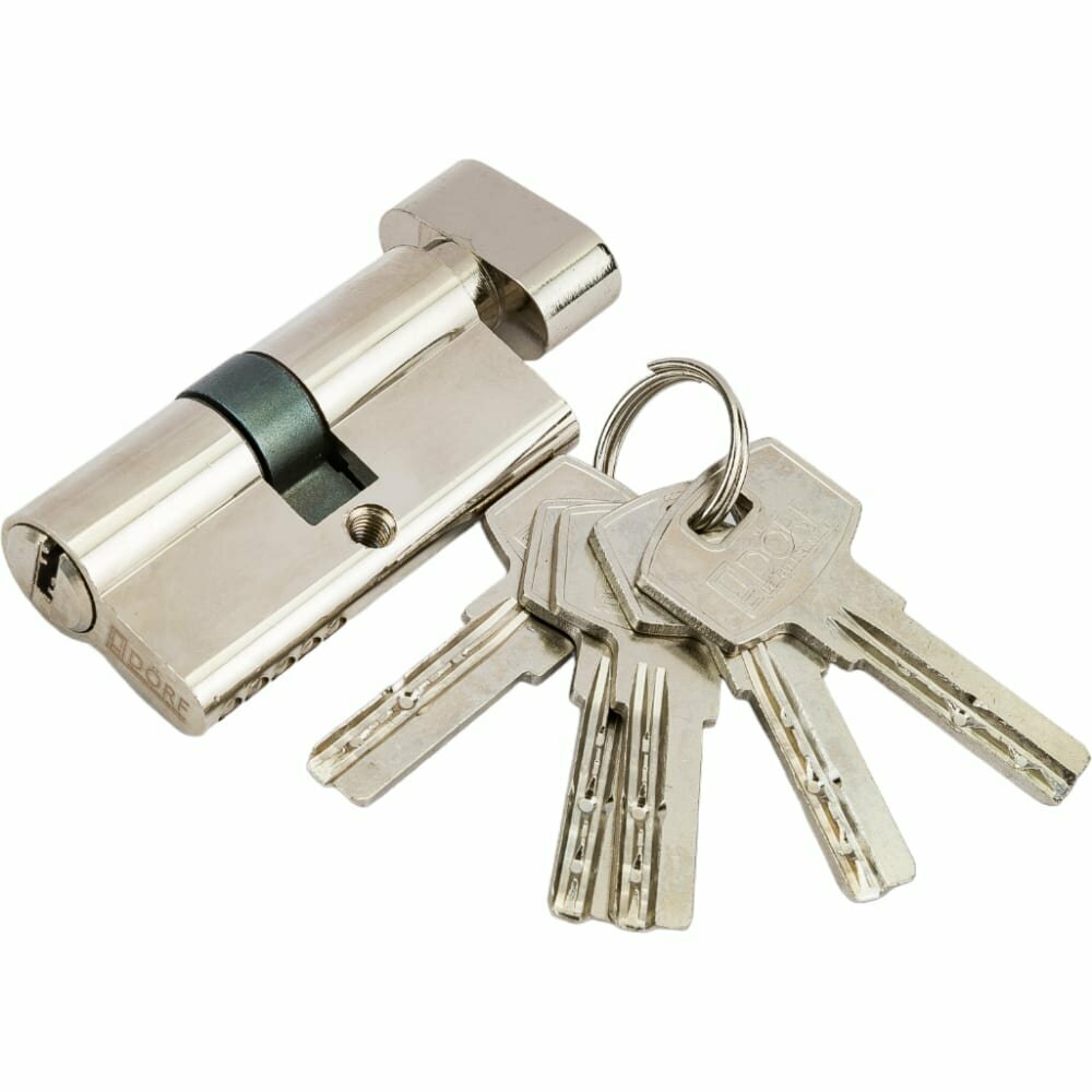 Цилиндр замка DORF ключ/барашек, компьютерный, 5 ключей, никель 3030 COM_DORF_60(30x30)_k_kn