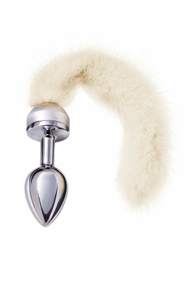 Анальная втулка Metal by TOYFA, металл, серебряная, с белым хвостом, 32 см, диам. 2,9 см, 175 г