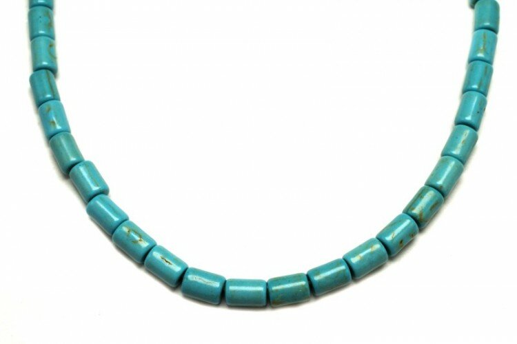 Бусина цилиндрическая Бирюза синтетическая 6х4мм, отверстие 1мм, цвет голубой, 551-024, 1 нить (около 55шт)