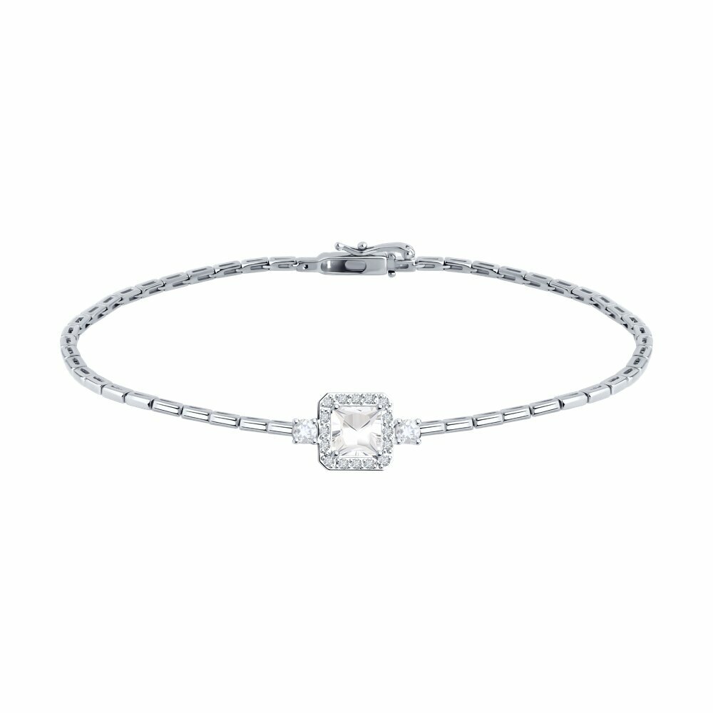 Браслет, белое золото, 585 проба, горный хрусталь