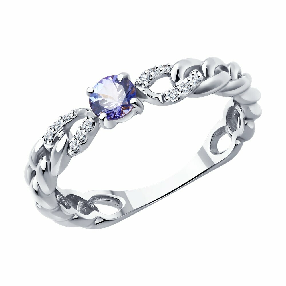 Кольцо, белое золото, 585 проба, бриллиант, танзанит