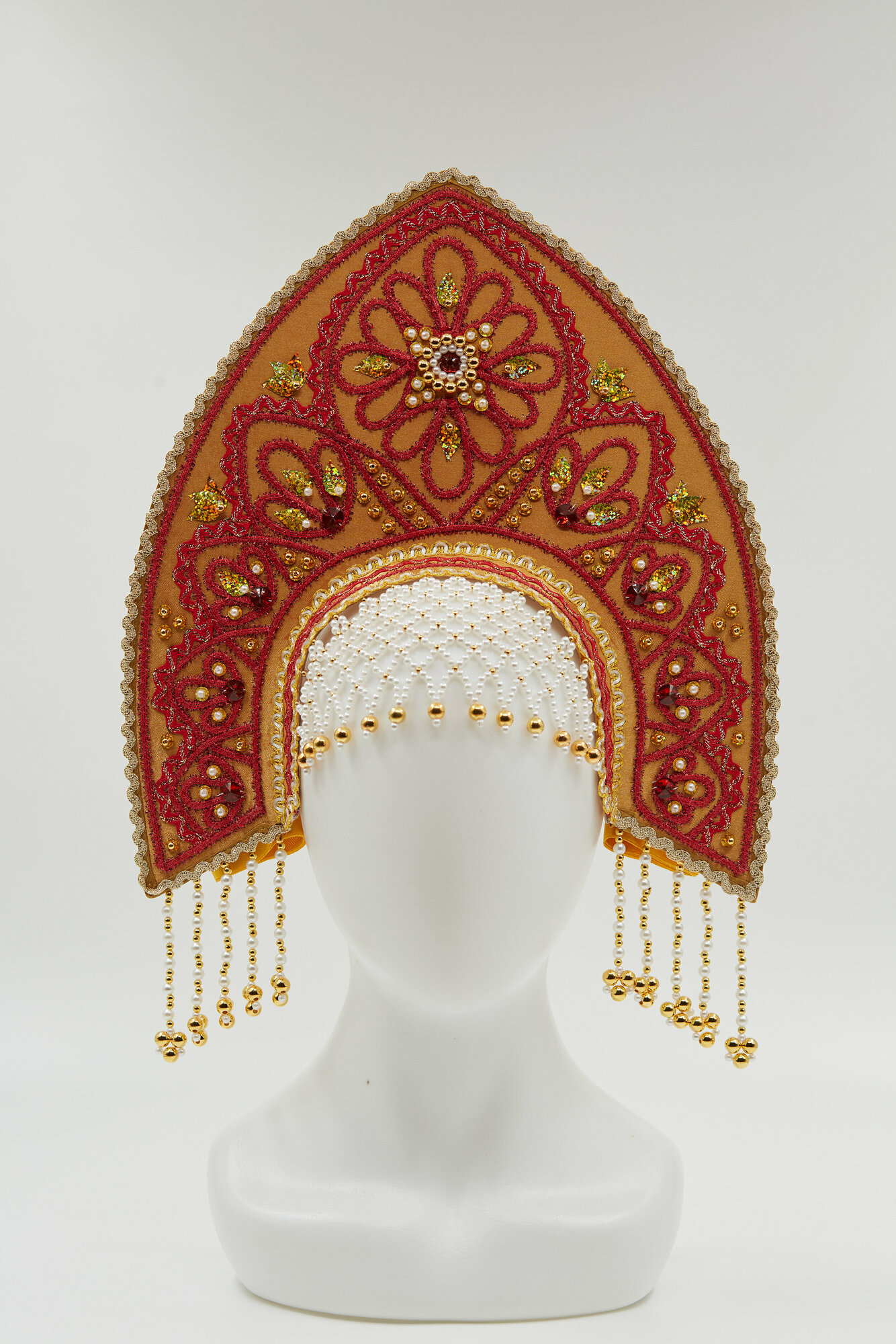 Кокошник Забава Углич "Ярославна" КЯк-04/2, золотой, красный