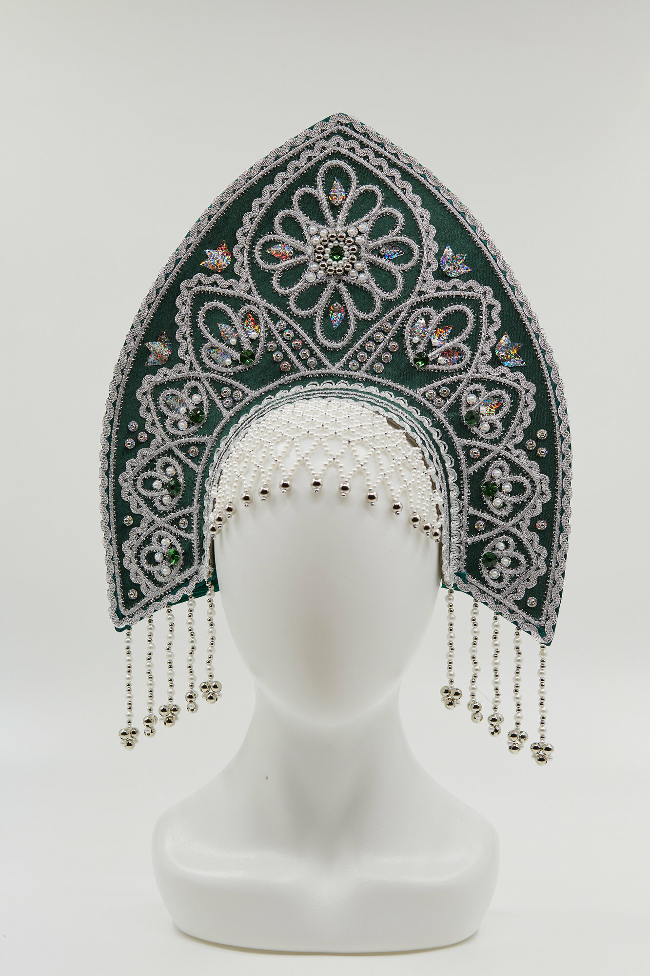 Кокошник Забава Углич "Ярославна" КЯк-04/2, зеленый, серебро