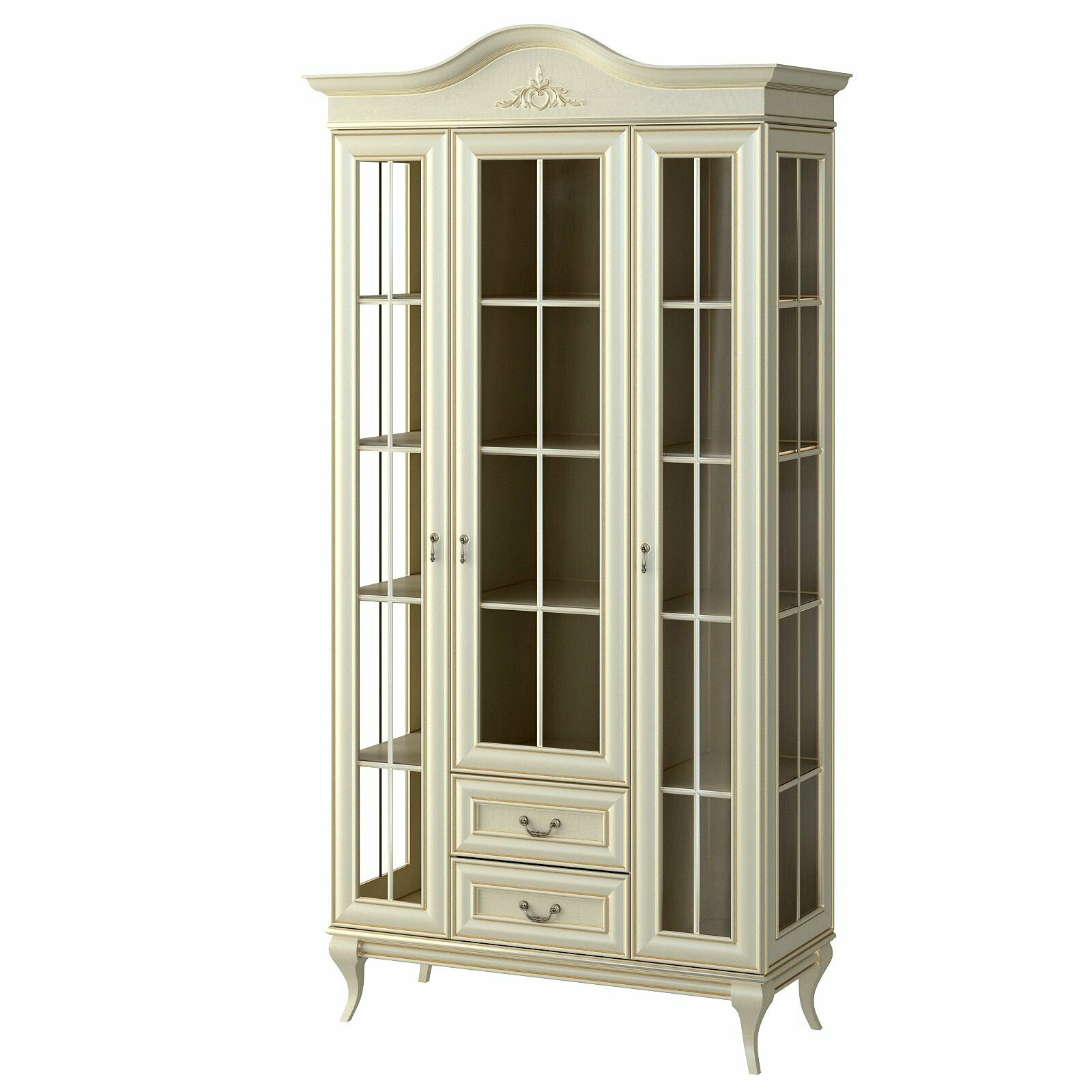 Шкаф витрина Владимирская мебельная фабрика "Арлин", с ящиками, ЛДСП, МДФ, бежевый, 121x216x45,4 см