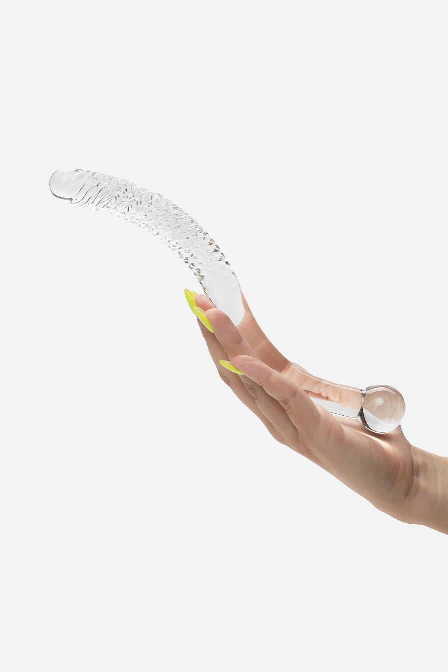 Прозрачный двухсторонний фаллоимитатор из стекла «LaViba»для двоих